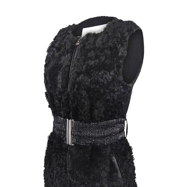 Pierre Balmain Vest Sleek Long Black Shearling Lambskin Front 40 / 6 ...