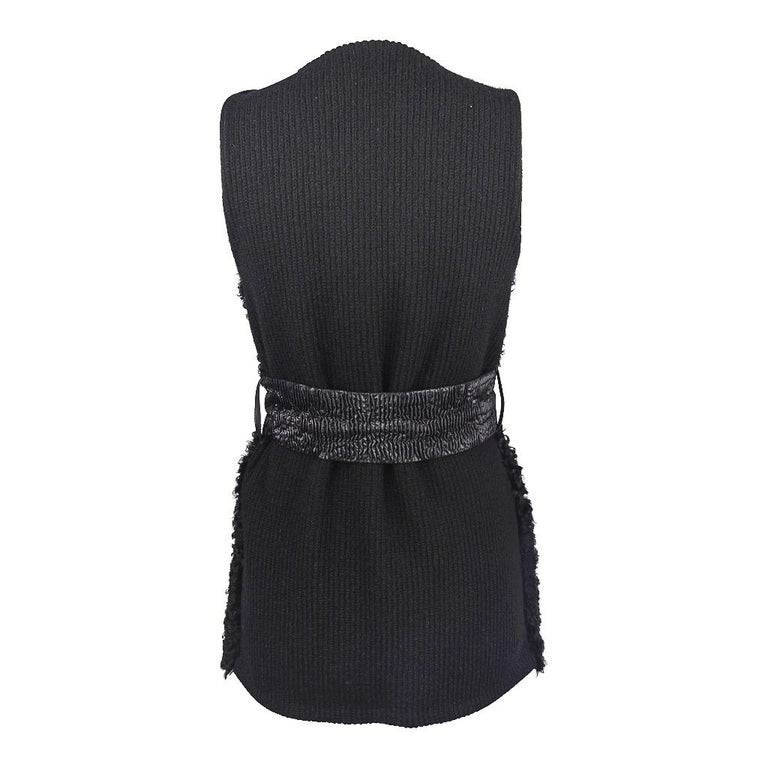Pierre Balmain Vest Sleek Long Black Shearling Lambskin Front 40 / 6 ...