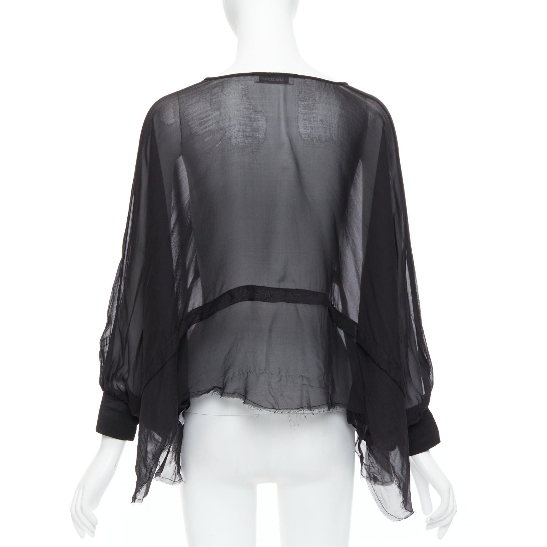 PIERRE BALMAIN Vintage black silk sheer panelled dolman sleeve blouse ...