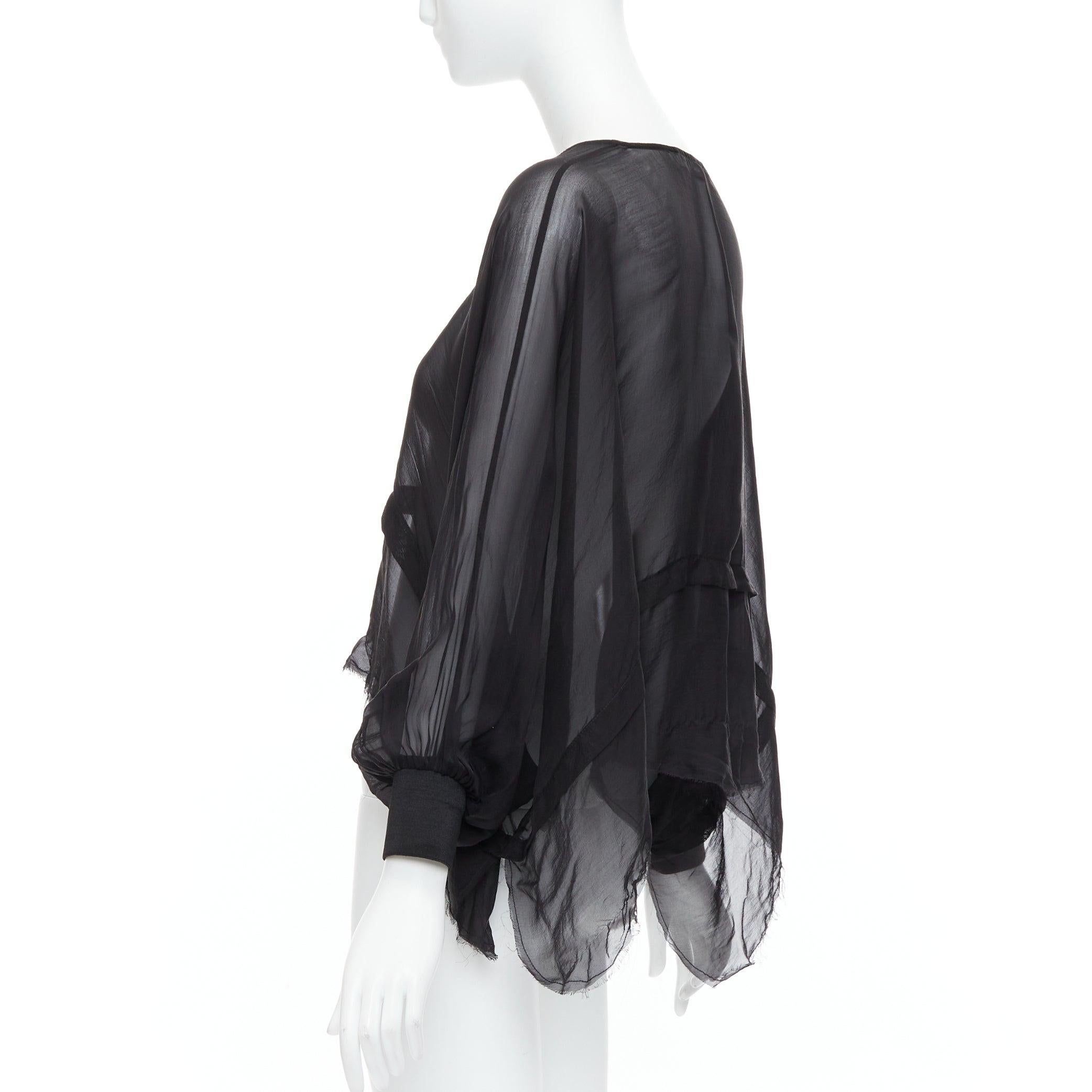 PIERRE BALMAIN Vintage black silk sheer panelled dolman sleeve blouse ...