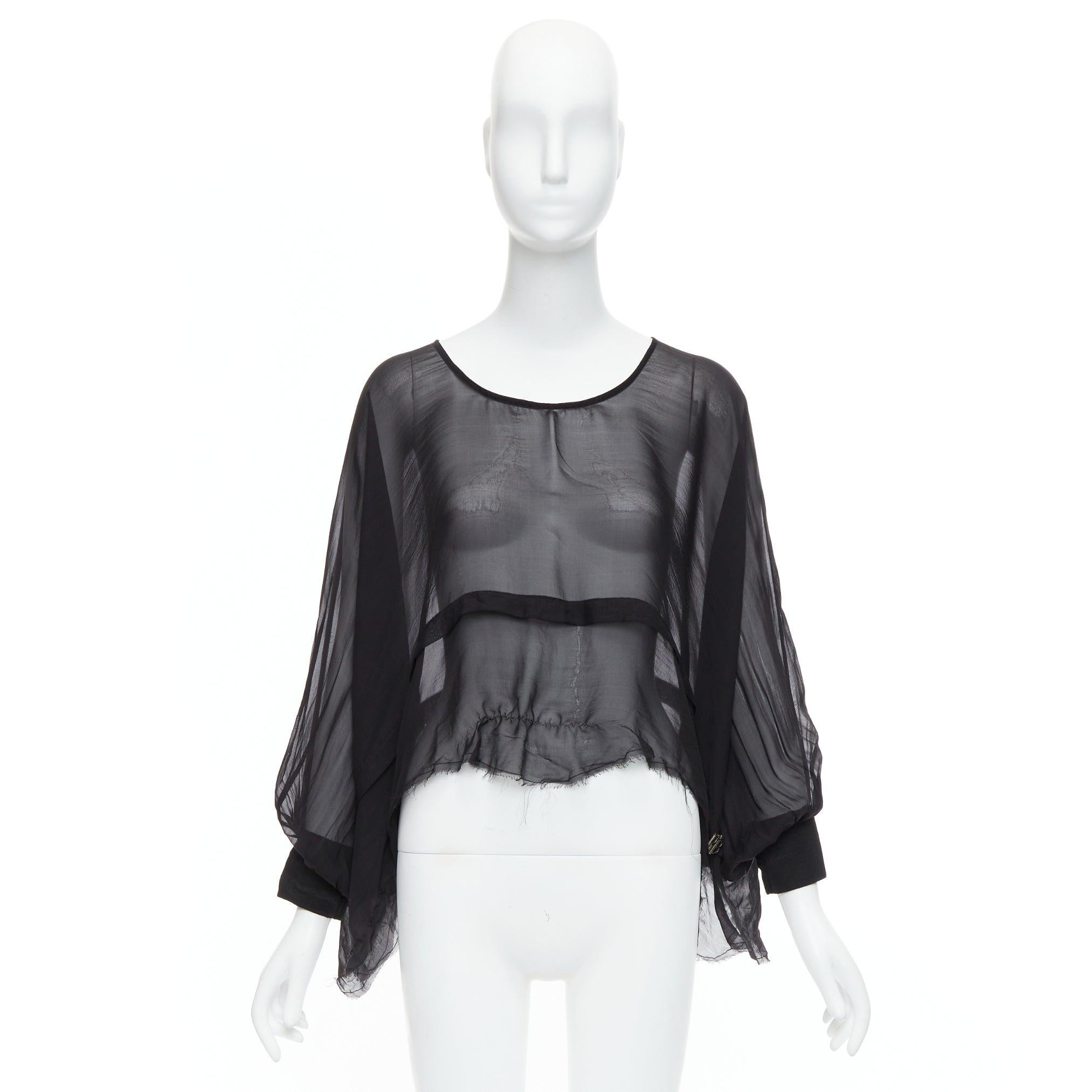 PIERRE BALMAIN Vintage black silk sheer panelled dolman sleeve blouse ...