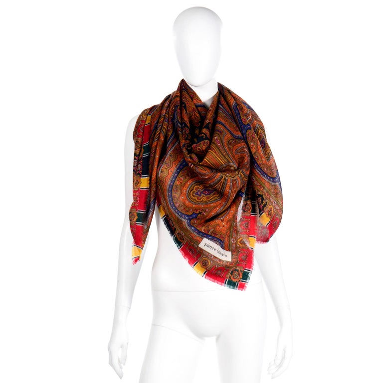 Pierre Balmain Vintage Colorful Paisley Wool Oversized Scarf at 1stDibs