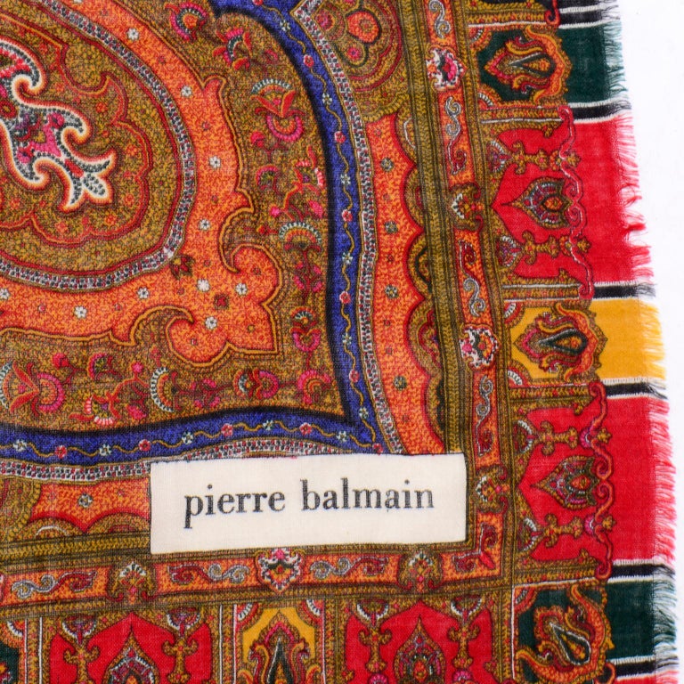 Pierre Balmain Vintage Colorful Paisley Wool Oversized Scarf at 1stDibs
