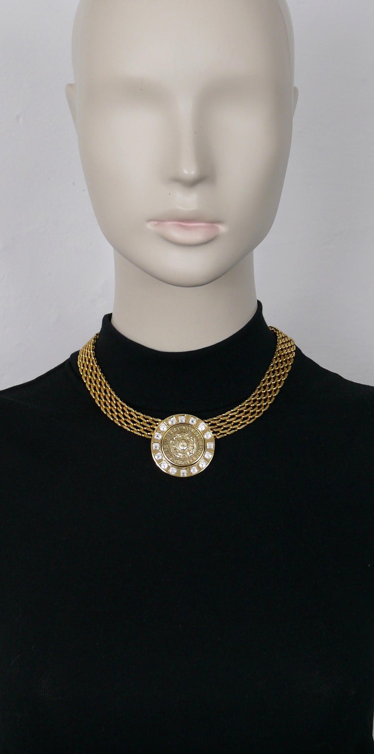 Pierre Balmain Vintage Jewelled Medallion Crest Necklace For Sale at ...