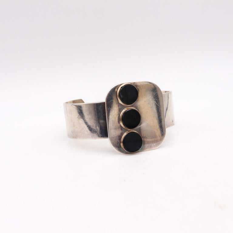 Pierre Cardin 1970 Paris Geometric Onyx Dots Cuff Bracelet 14k Gold and ...