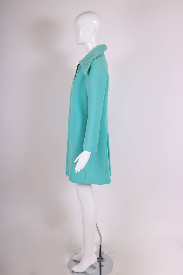 Pierre Cardin Aqua Blue Melton Wool Coat w/Space Age Mod Design Motif ...