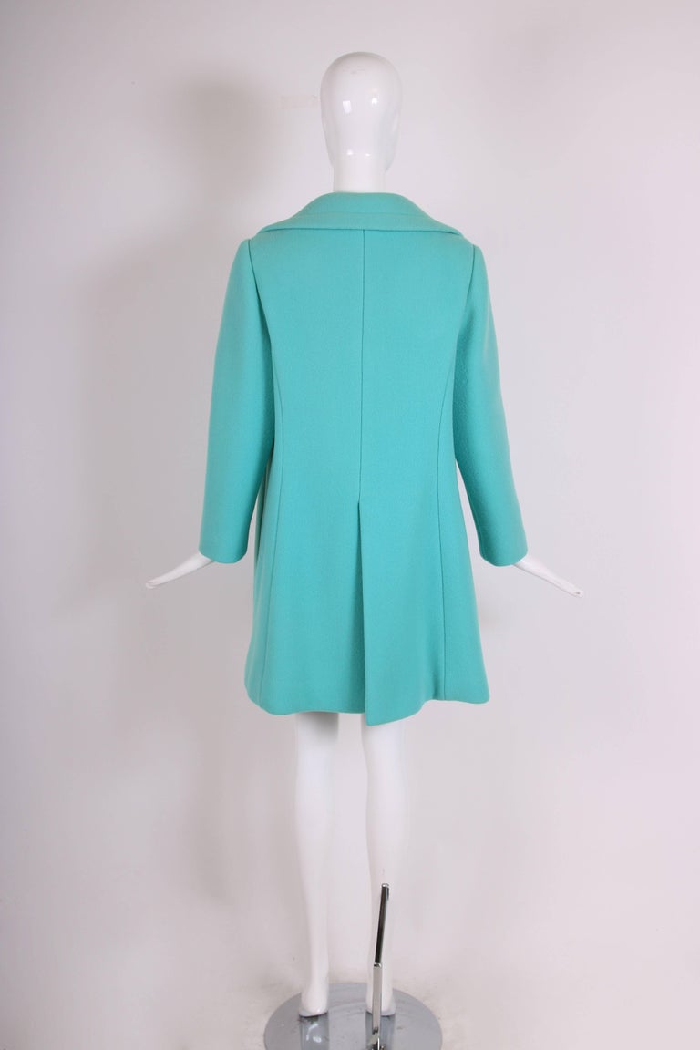 Pierre Cardin Aqua Blue Melton Wool Coat w/Space Age Mod Design Motif ...
