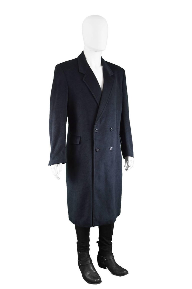 Pierre Cardin Men's Navy Blue Cashmere and Wool Belted Vintage Overcoat ...