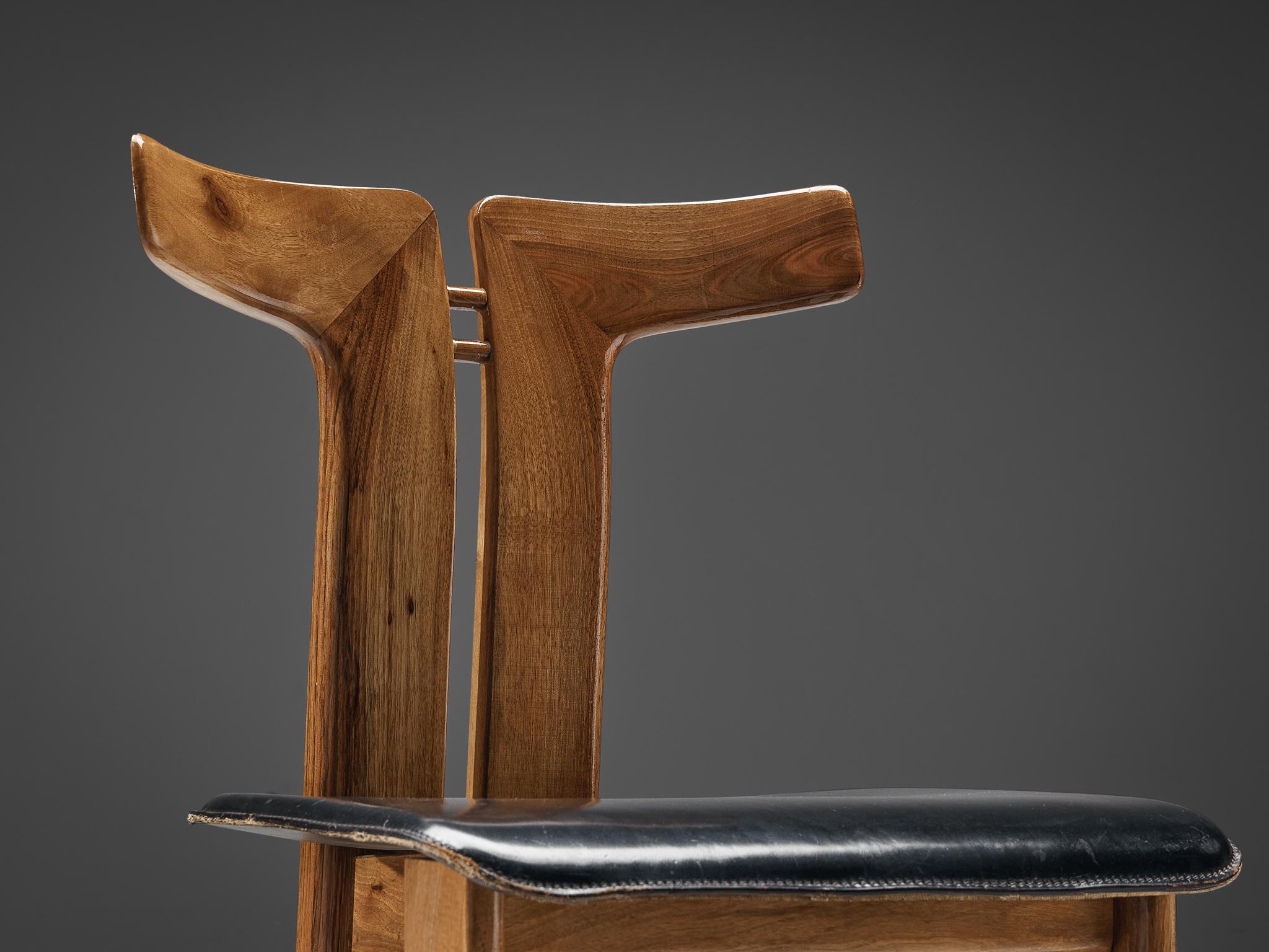 Pierre Cardin Pair of Dining Chairs in Walnut and Leather at 1stDibs