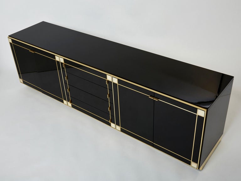 Pierre Cardin Sideboard Brass Black Lacquered Shell Inlays, 1980s For ...