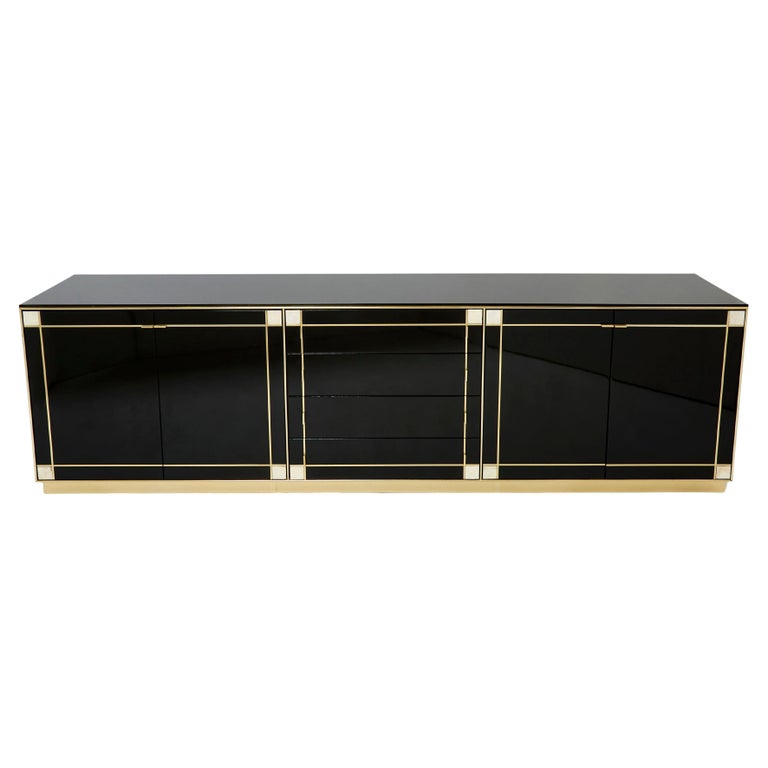 Pierre Cardin Sideboard Brass Black Lacquered Shell Inlays, 1980s For ...