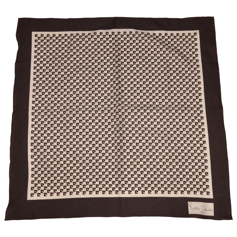Pierre Cardin Signature Brown and Cream Scarf For Sale at 1stDibs