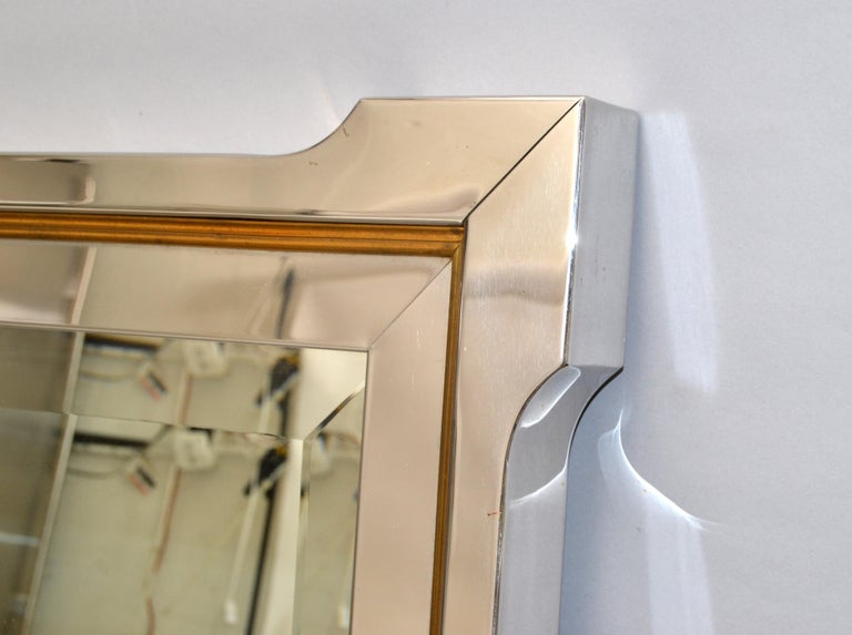 Pierre Cardin Style Mid-Century Modern Chrome, Brass and Wood beveled ...