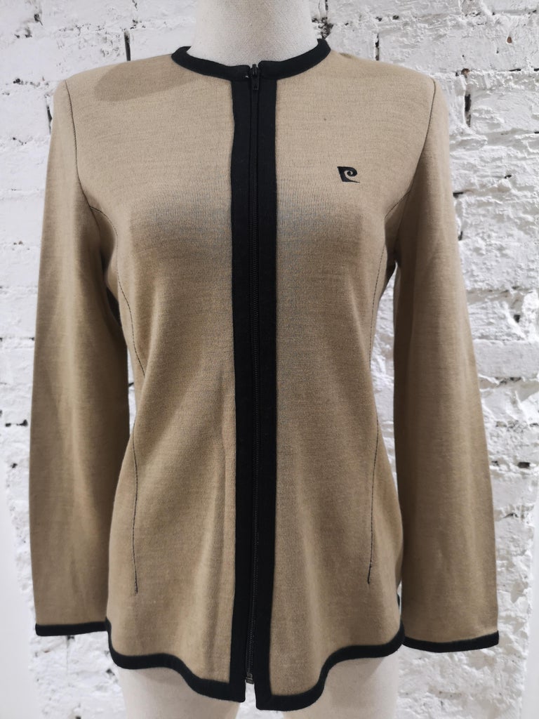 Pierre Carding beige black wool jacket / cardigan For Sale at 1stDibs