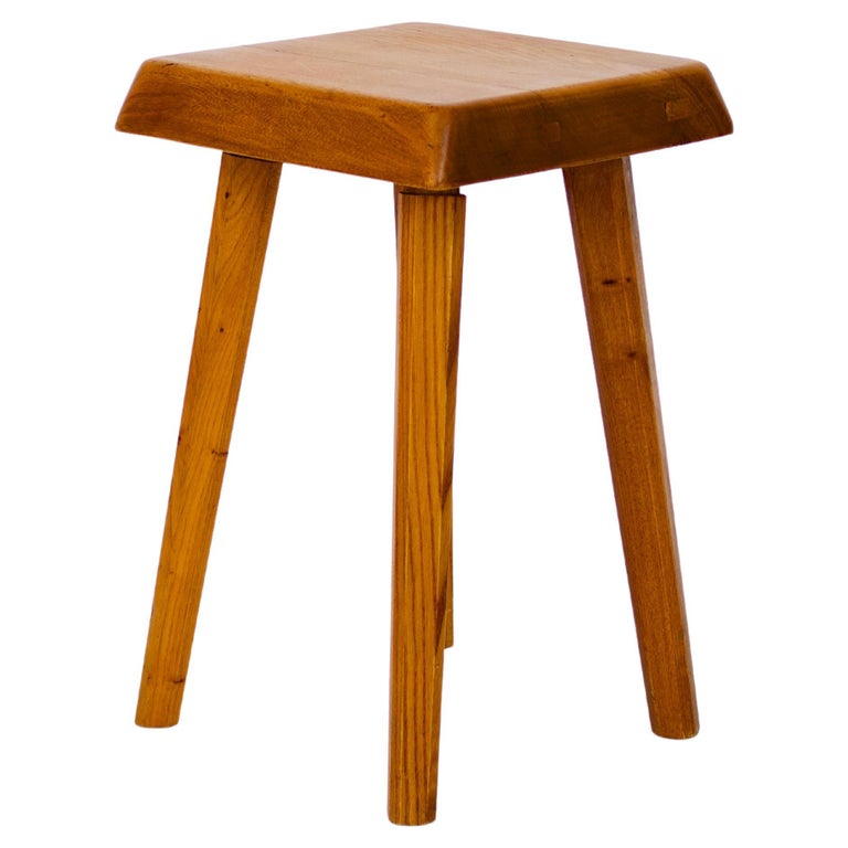 Pierre Chapo French Four Legged Low Elm Stool S01 at 1stDibs