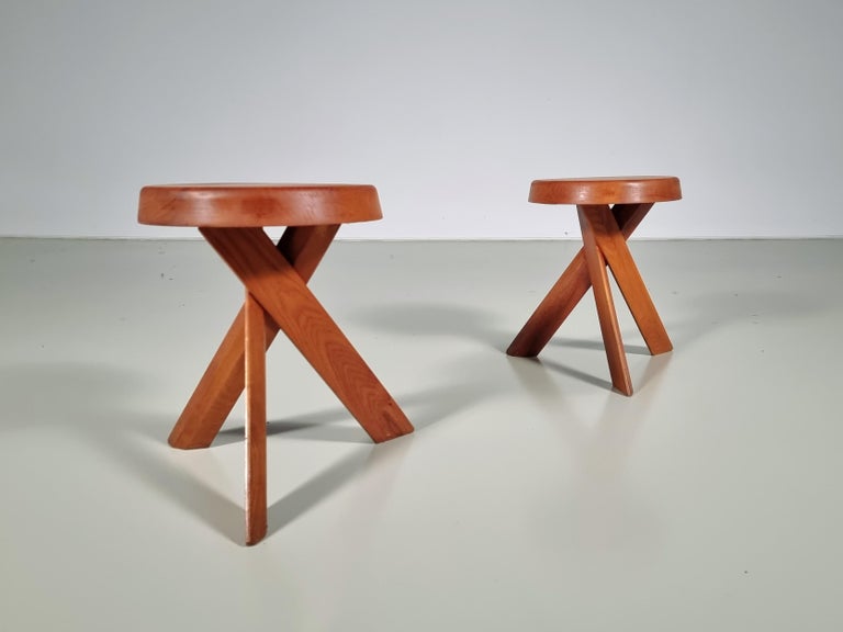 Pierre Chapo 'S31' Stool in Elmwood, 1980s For Sale at 1stDibs