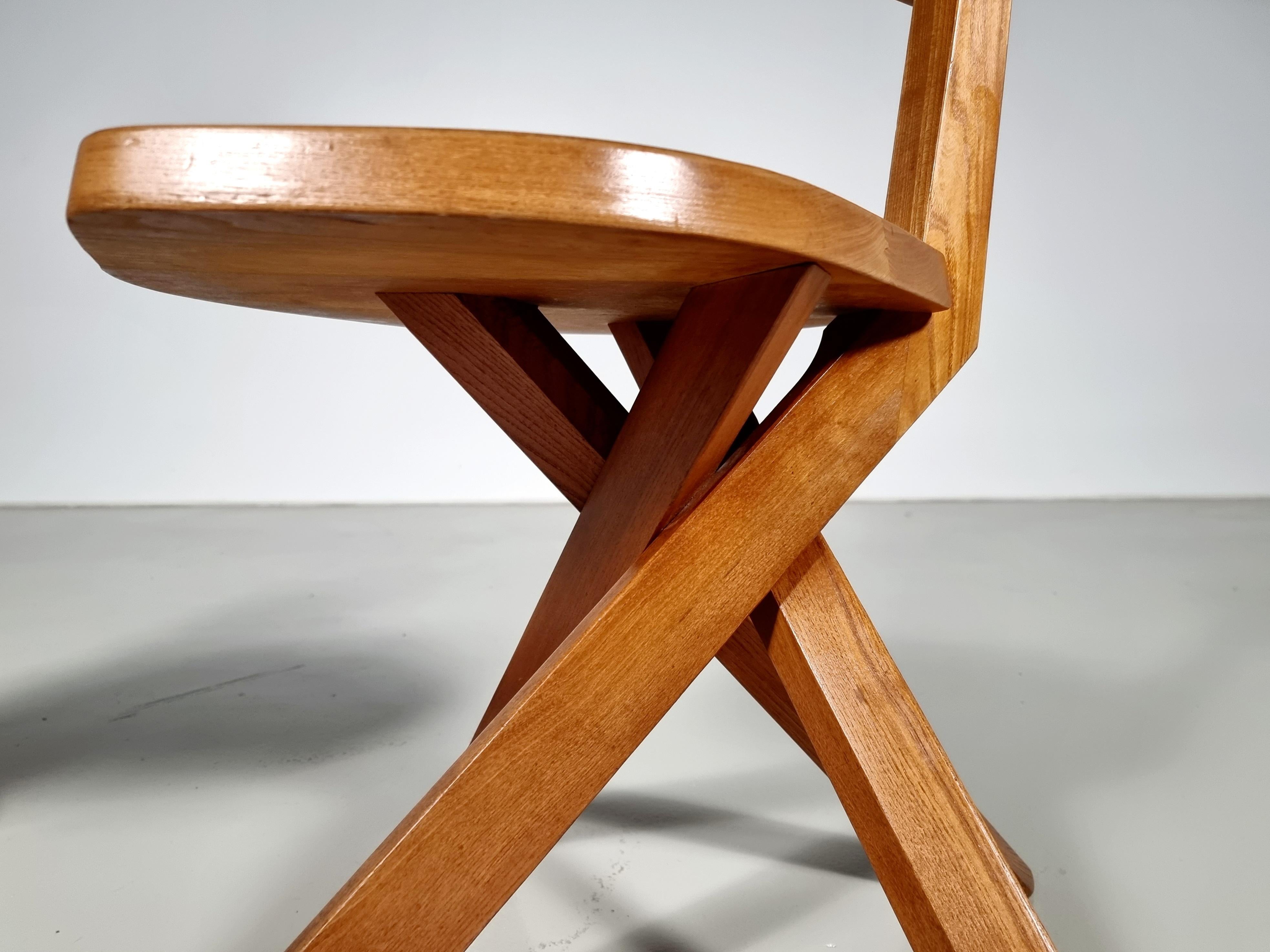 Pierre Chapo ‘S34’ Dining Chairs in Solid Elm, 1960s at 1stDibs