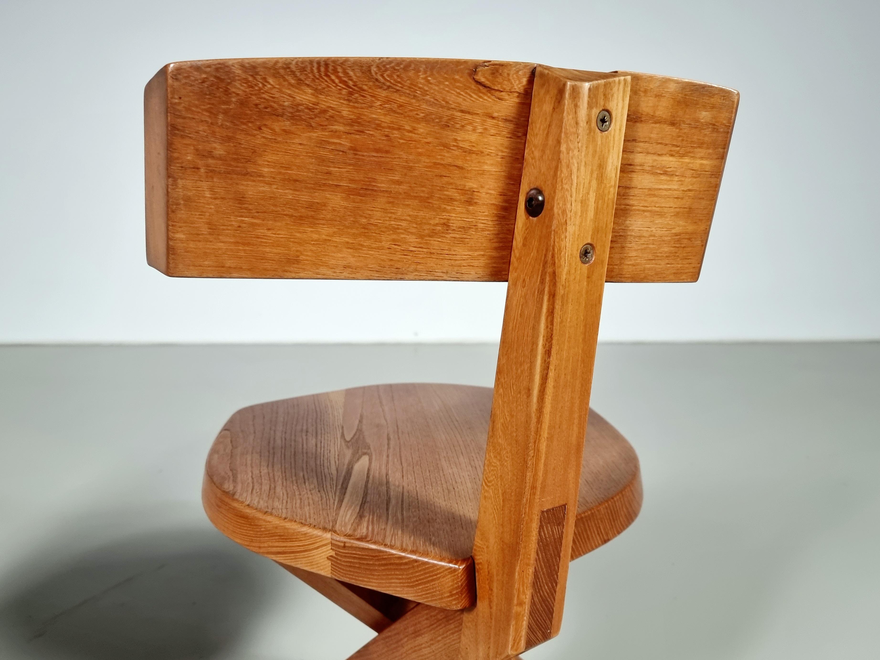 Pierre Chapo ‘S34’ Dining Chairs in Solid Elm, 1960s at 1stDibs