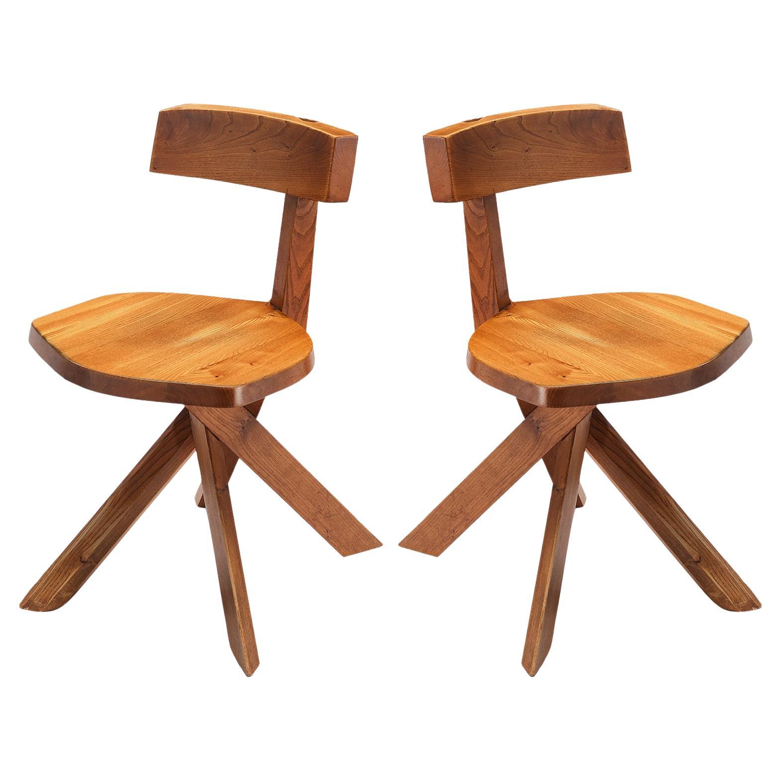 French Elm and Cord Chairs For Sale at 1stDibs