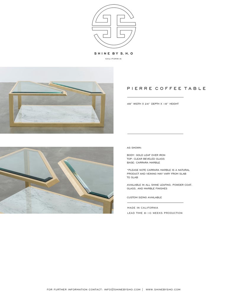 PIERRE COFFEE TABLE - Modern Carrara Marble with Gold Leaf and Beveled ...
