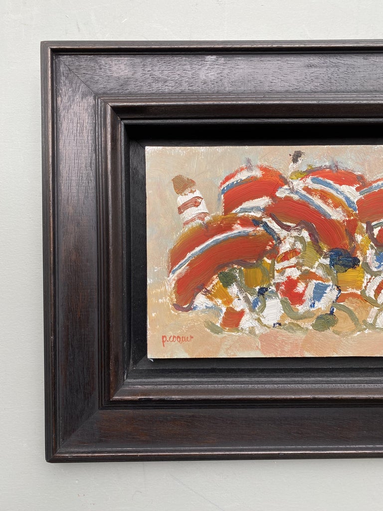 Pierre Coquet - Red sunbeaches umbrellas in Cannes, oil painting by ...