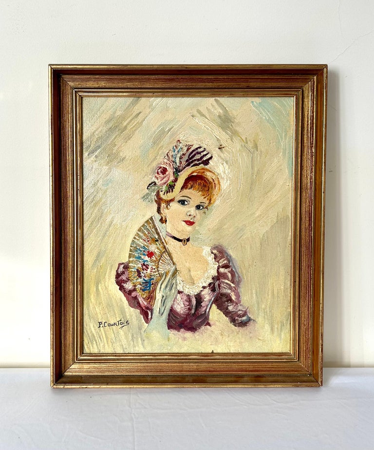 Pierre Courtois - Portrait d'élégante à l'éventail For Sale at 1stDibs