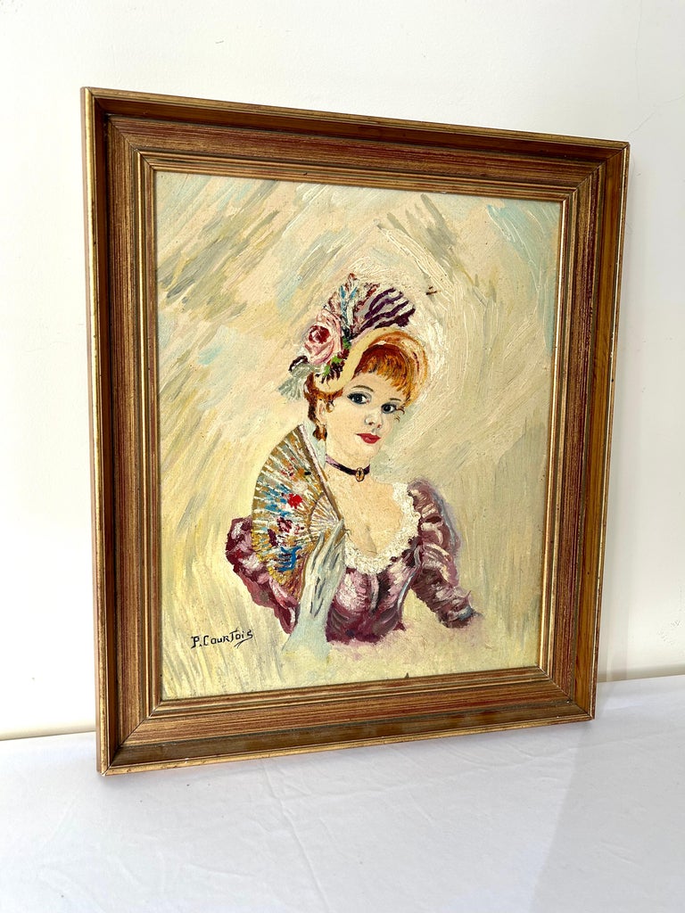 Pierre Courtois - Portrait d'élégante à l'éventail For Sale at 1stDibs