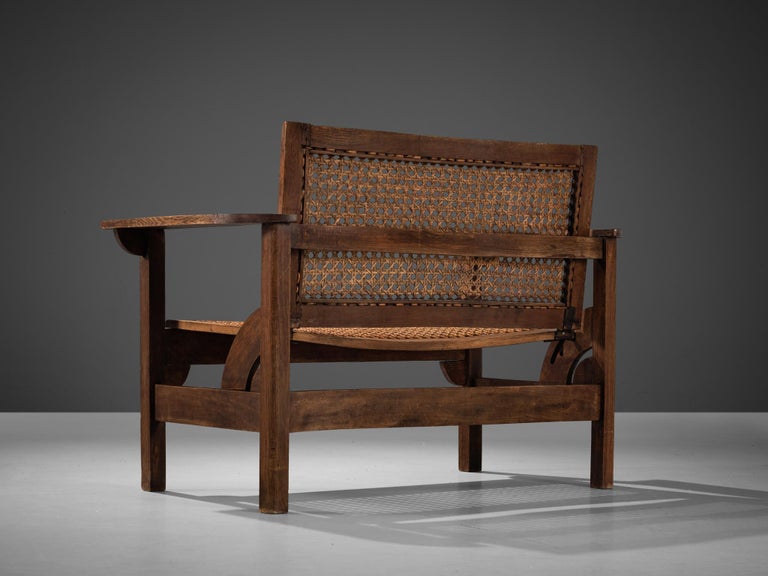 Pierre Dariel "Hendaye" Settee in Dark Stained Wood and Cane For Sale ...
