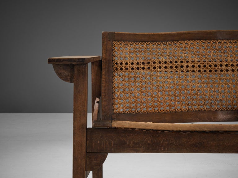 Pierre Dariel "Hendaye" Settee in Dark Stained Wood and Cane For Sale ...