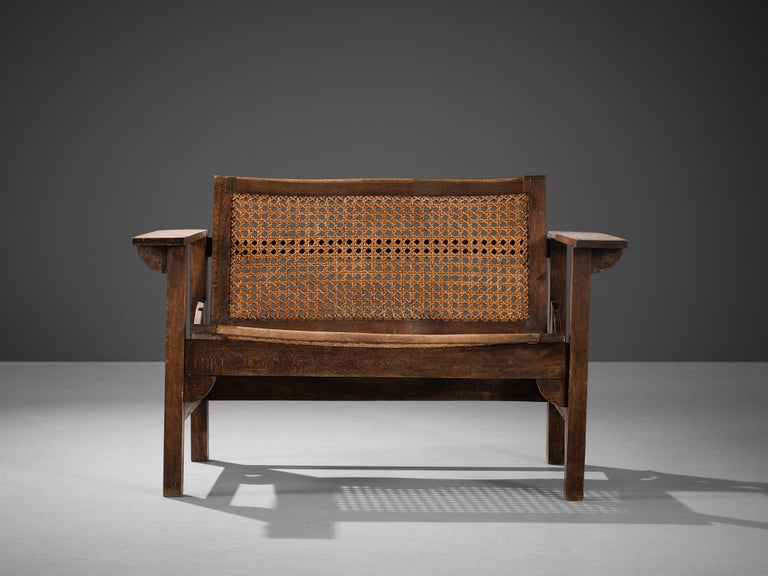 Pierre Dariel "Hendaye" Settee in Dark Stained Wood and Cane For Sale ...