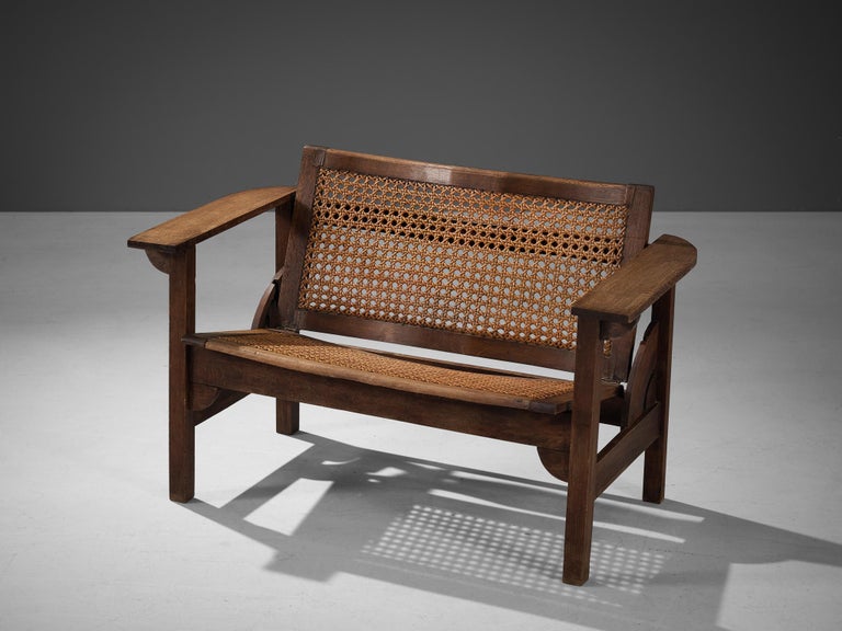 Pierre Dariel "Hendaye" Settee in Dark Stained Wood and Cane For Sale ...