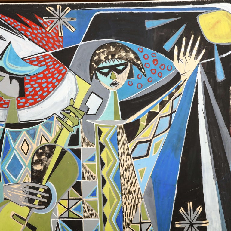Pierre de Berroeta - Mural in Gouache on Canvas of Draped Performers on ...