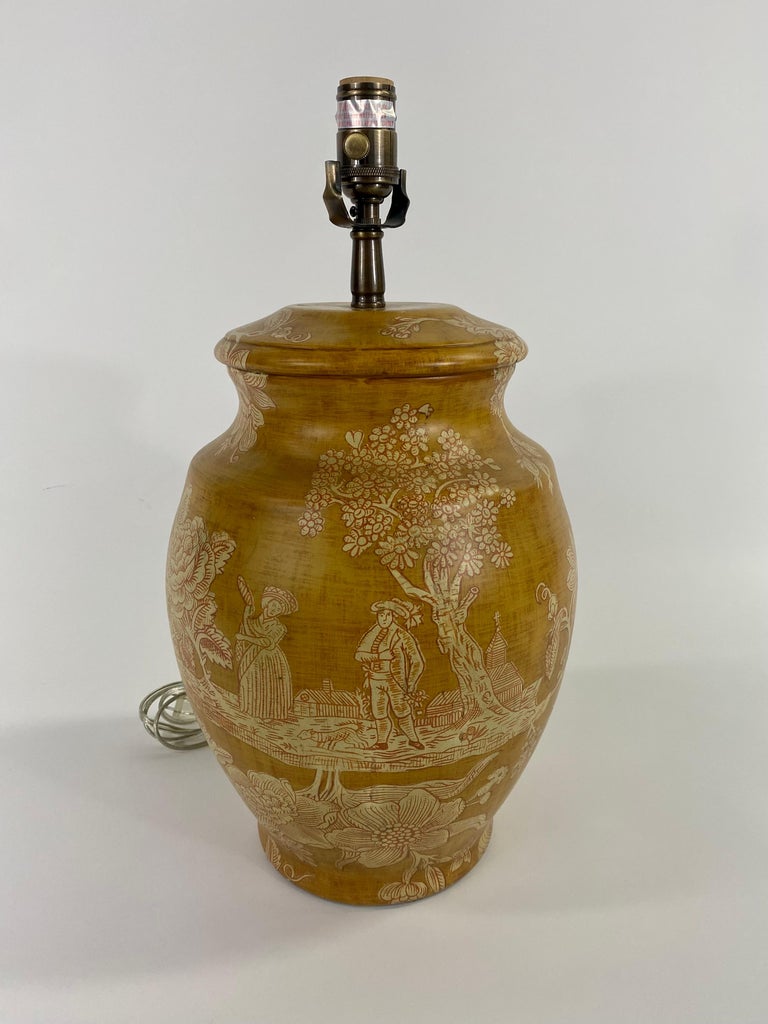 Pierre Deux French Country Ceramic Yellow Table Lamp with Custom Shade ...