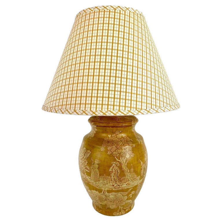 Pierre Deux French Country Ceramic Yellow Table Lamp with Custom Shade ...
