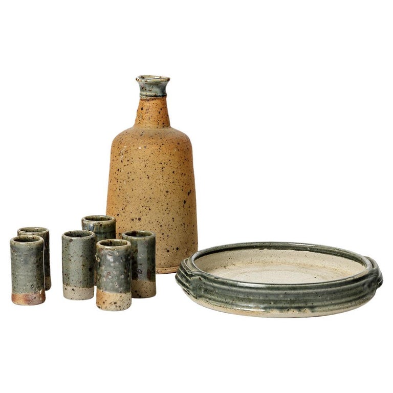 Pierre Digan la Borne Stoneware Bottle, Mug and Plate Ceramic Set Blue ...