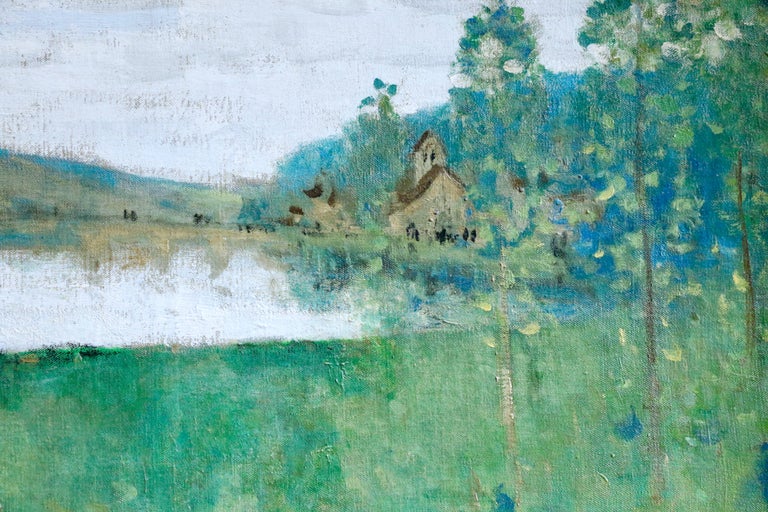 Pierre Eugène Montezin - By the Lake - 19th Century Oil, Figure and Cow ...