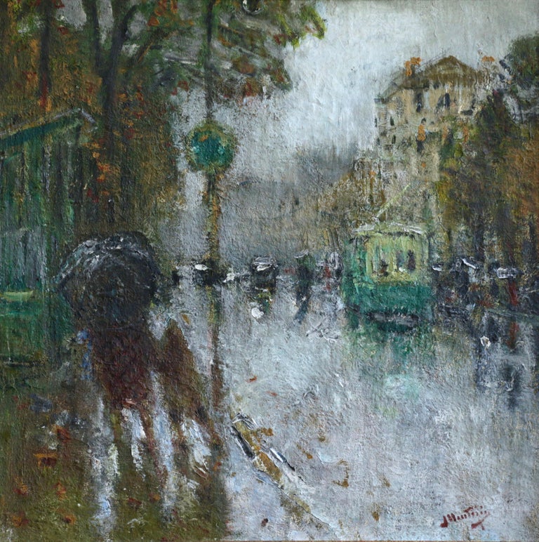 Pierre Eugène Montezin - Paris in the Rain, 19th Century Oil, French ...