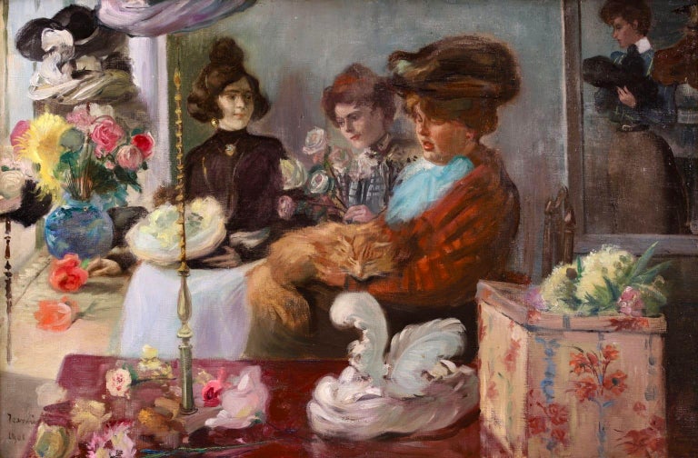 Pierre Georges Jeanniot - At the Milliner's - Impressionist Oil ...
