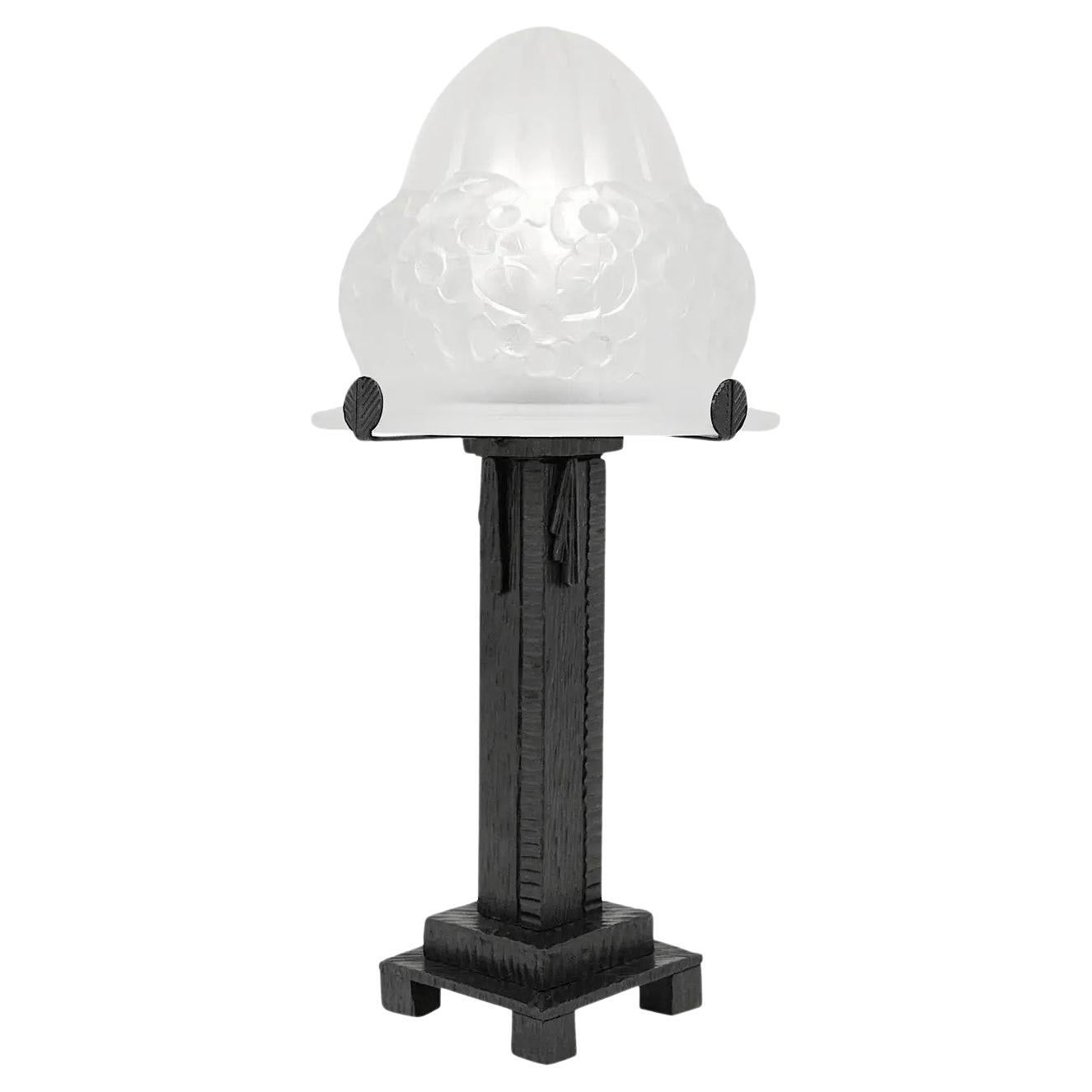 Louis Katona French Wrought Iron and Glass Table Lamp For Sale at 1stDibs