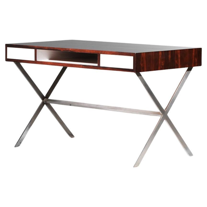 French Art Deco curved desk in solid wood For Sale at 1stDibs