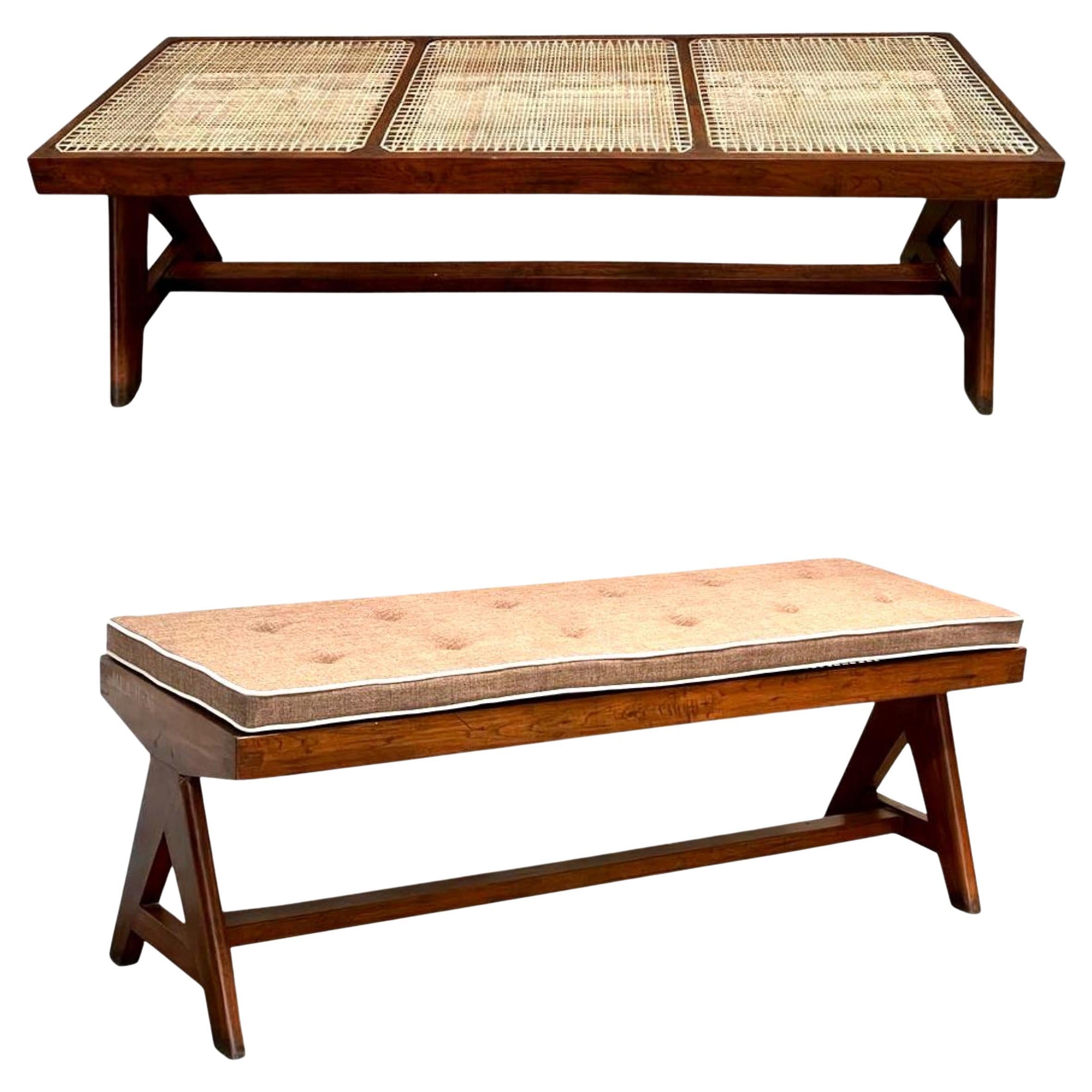 Pierre Jeanneret Civil Bench, Wood and Woven Viennese Cane For Sale at ...