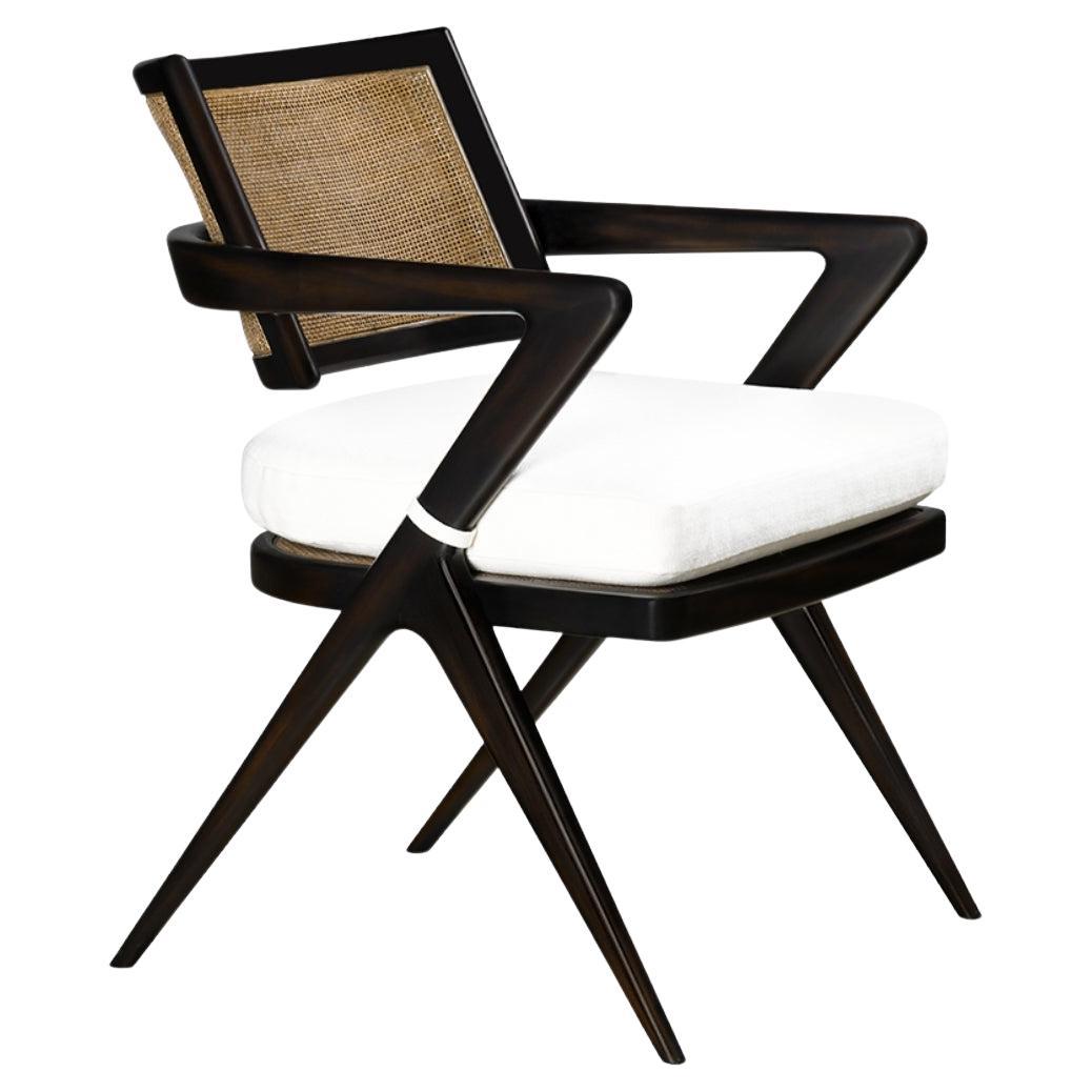 Pierre Jeanneret Inspired Wood Rhone Chair with Double Caned Back and ...