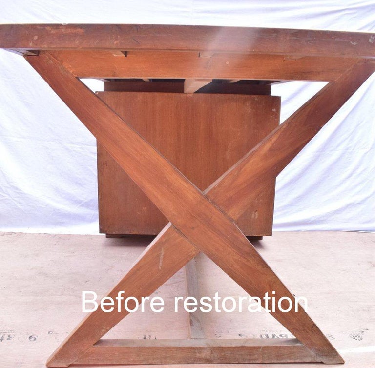 Pierre Jeanneret Office Administrative X-Leg Desk with Black Leather ...