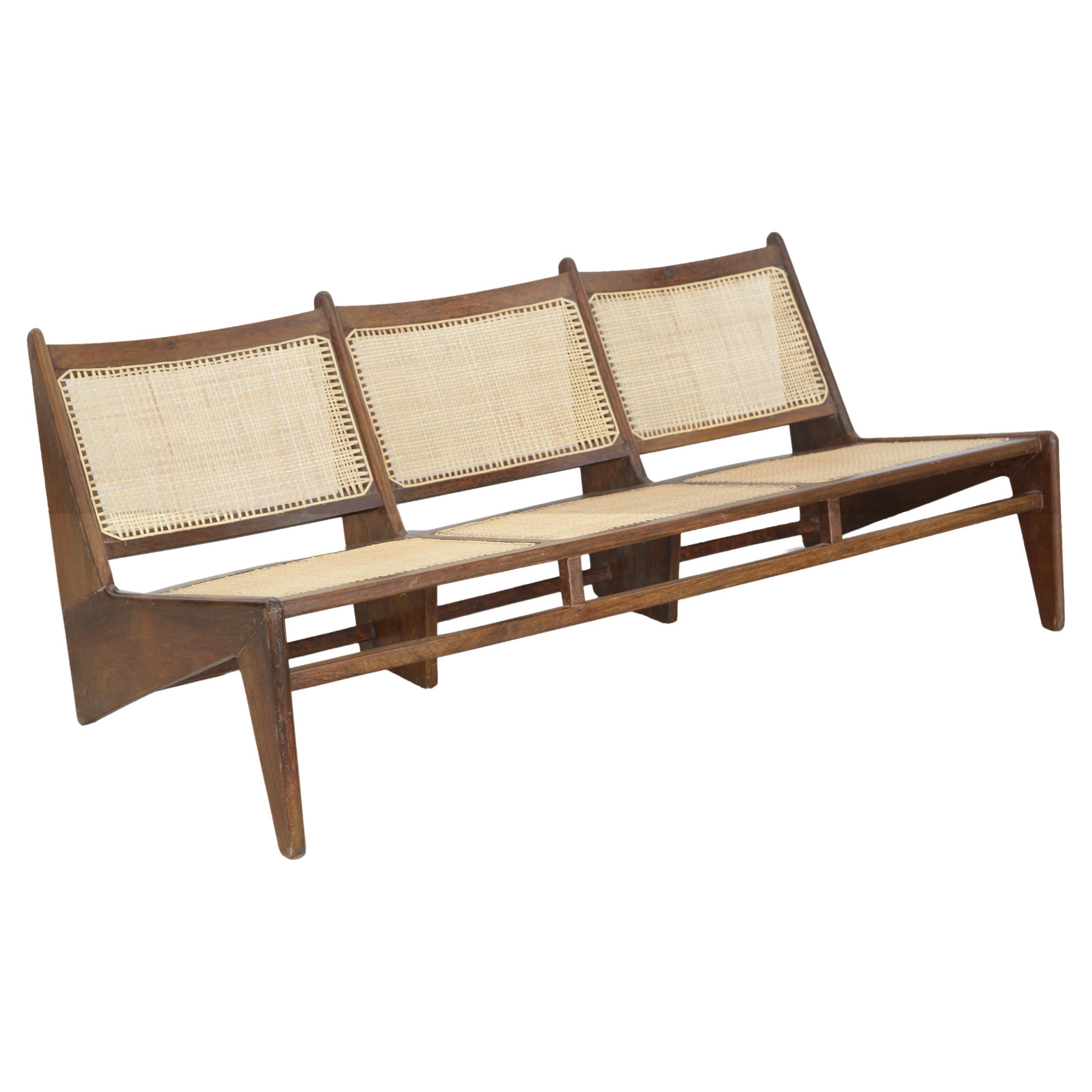 Mid-Century Modern Three Seat Bench with Sculpted Back at 1stDibs