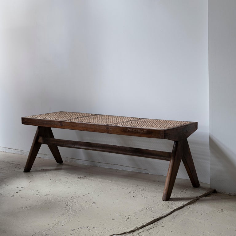 Pierre Jeanneret Teak and Cane Bench, Post-Graduate Institute ...