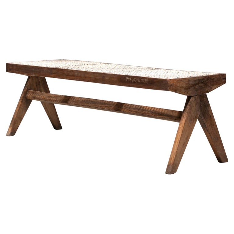Pierre Jeanneret Teak and Cane Bench, Post-Graduate Institute ...