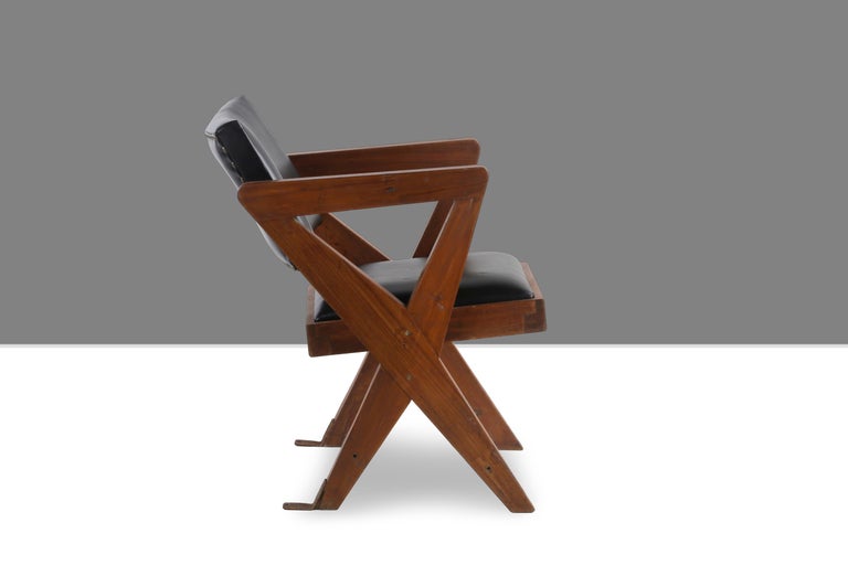 Pierre Jeanneret Teak and Leather Chair PJ-SI-49-A / Authentic Mid ...