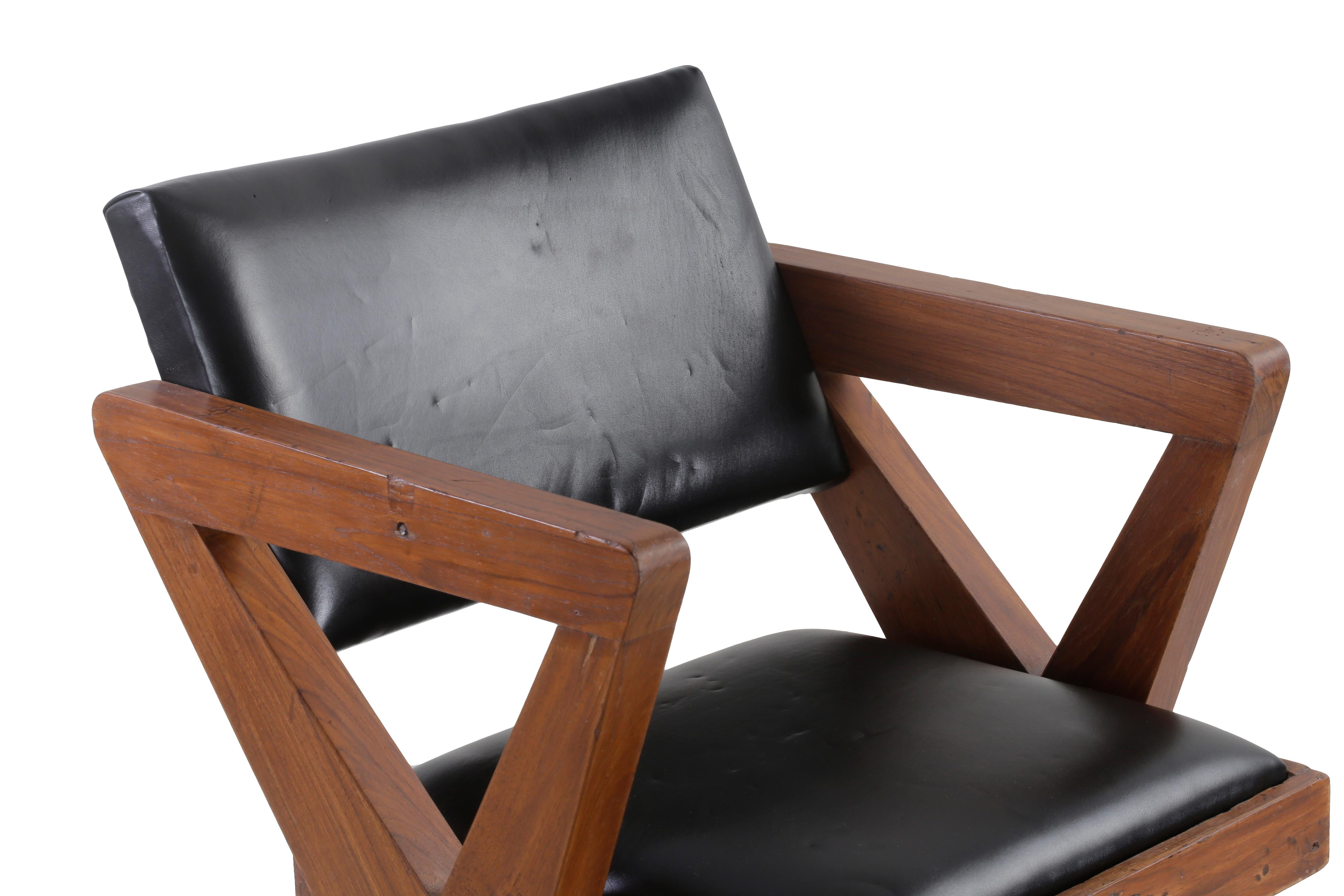 Pierre Jeanneret Teak and Leather Chair PJ-SI-49-A / Authentic Mid ...