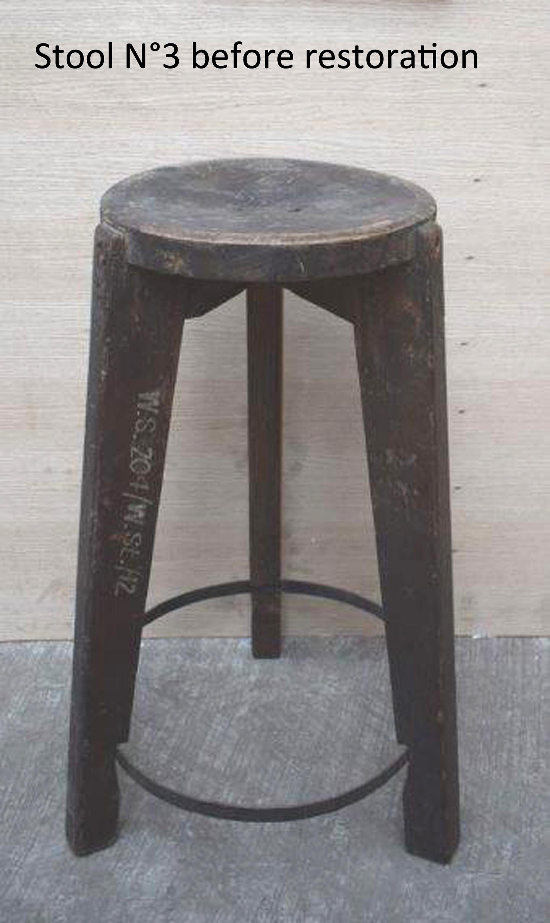 Pierre Jeanneret Unique Set of 4 Round Stools with Original Lettering ...