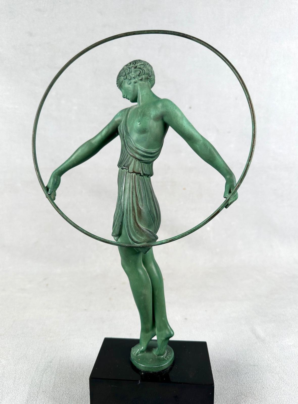 Pierre Le Faguays (1892 – 1962) “Dancer with Hoop” Art Deco Bronze ...